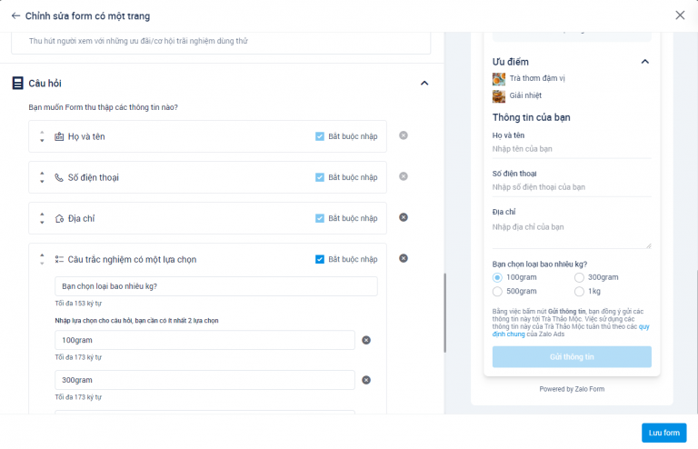 Zalo Ads : Tạo Form nâng cao - Zalo Ads