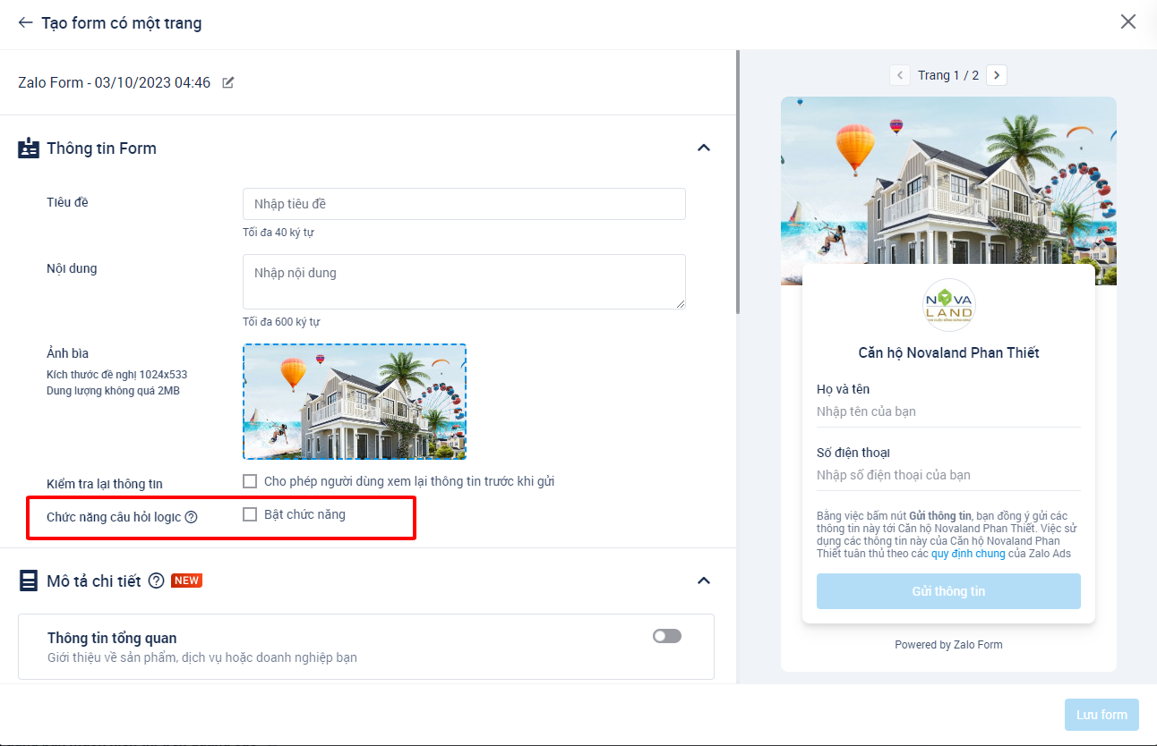 Zalo Ads : Tối ưu quảng cáo Form nâng cao - Zalo Ads