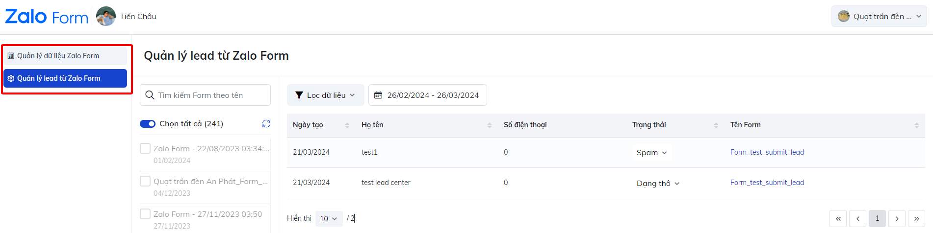 Zalo Ads : Lead Center - Quản lý data từ quảng cáo Zalo Form - Zalo Ads